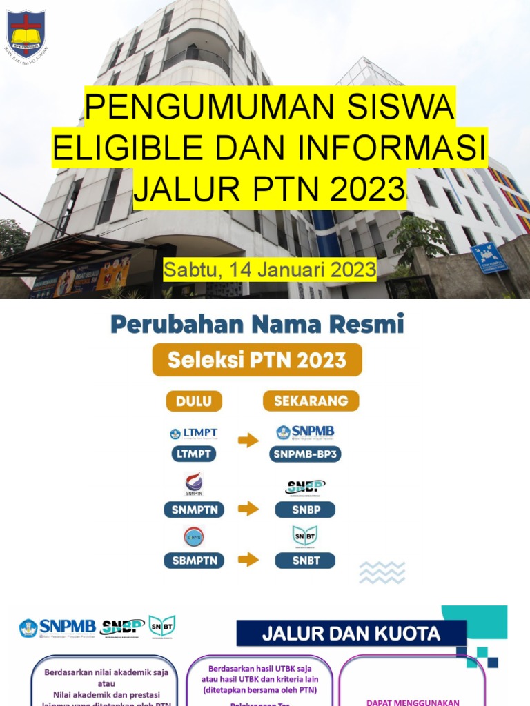 Pengumuman Siswa Eligible Dan Informasi Jalur PTN 2023 | PDF | Karier & Perkembangan | Seni