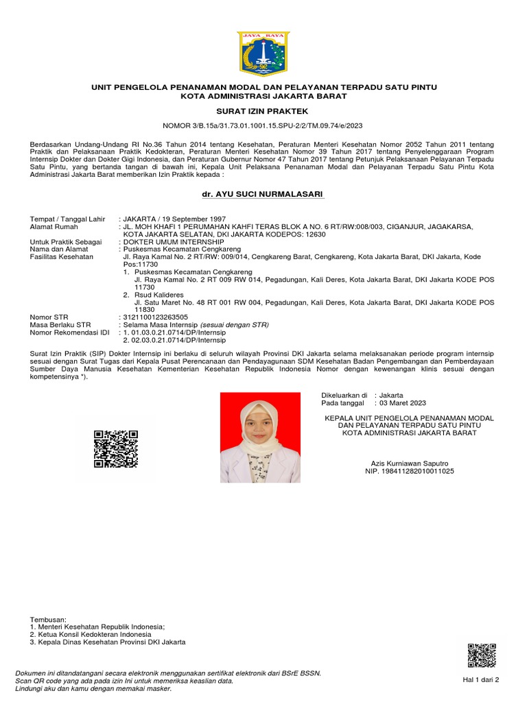 Surat Izin Praktik Dokterdokter Gigi Internship Di Fasilitas Kesehatan | PDF