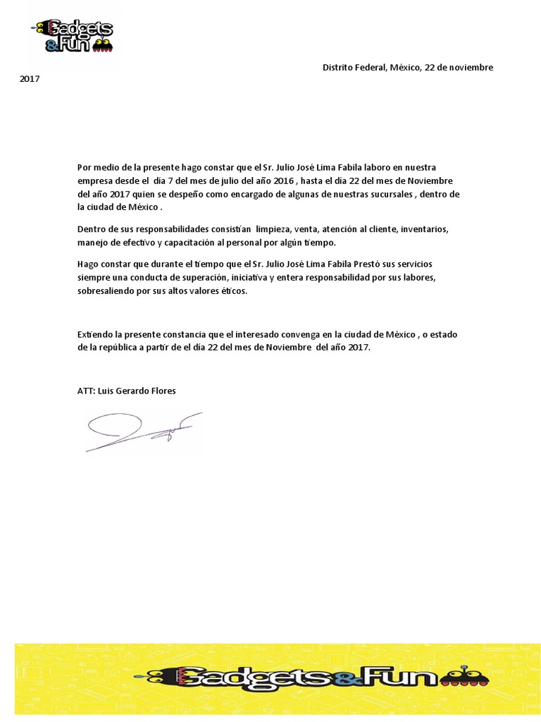 Por Medio de La Presente Hago Constar Que El Sr | PDF
