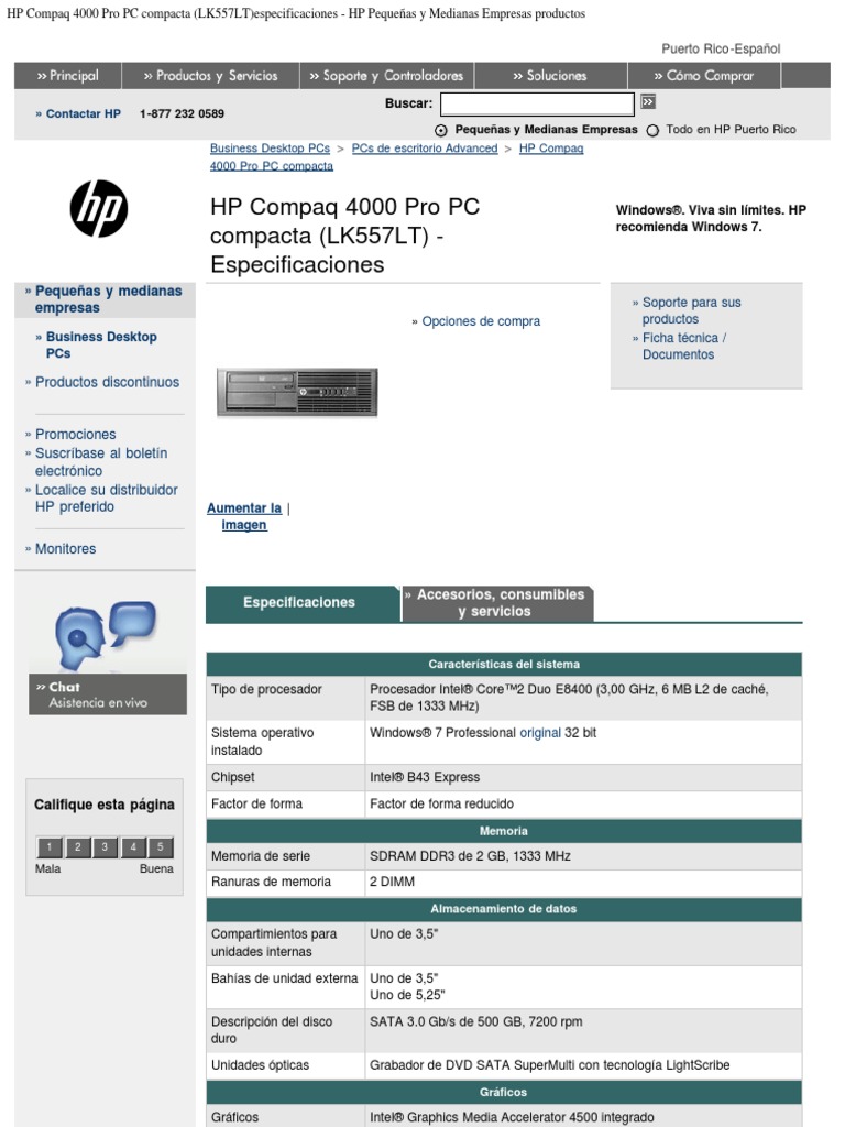 HP Compaq 4000 Pro PC Compacta (LK557LT) Especificaciones - HP Pequeñas ...