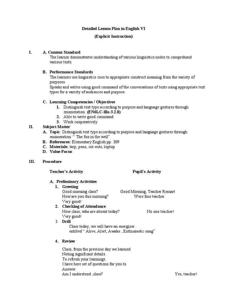 Detailed Lesson Plan in English - Week2, Day 2 | PDF | Teachers ...