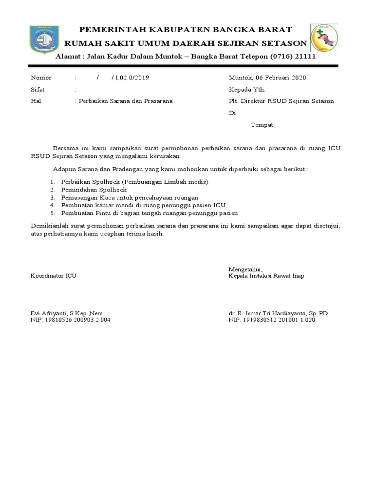 Surat Pengajuan Sarpras ICU | PDF