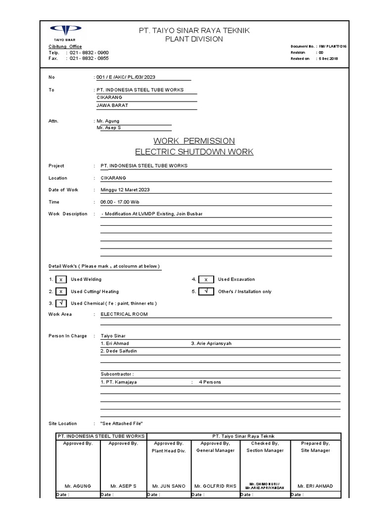 Form Shutdown Istw Deltamas | PDF | Manufactured Goods | Electromagnetism
