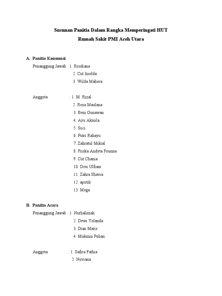 Susunan Panitia HUT PMI | PDF