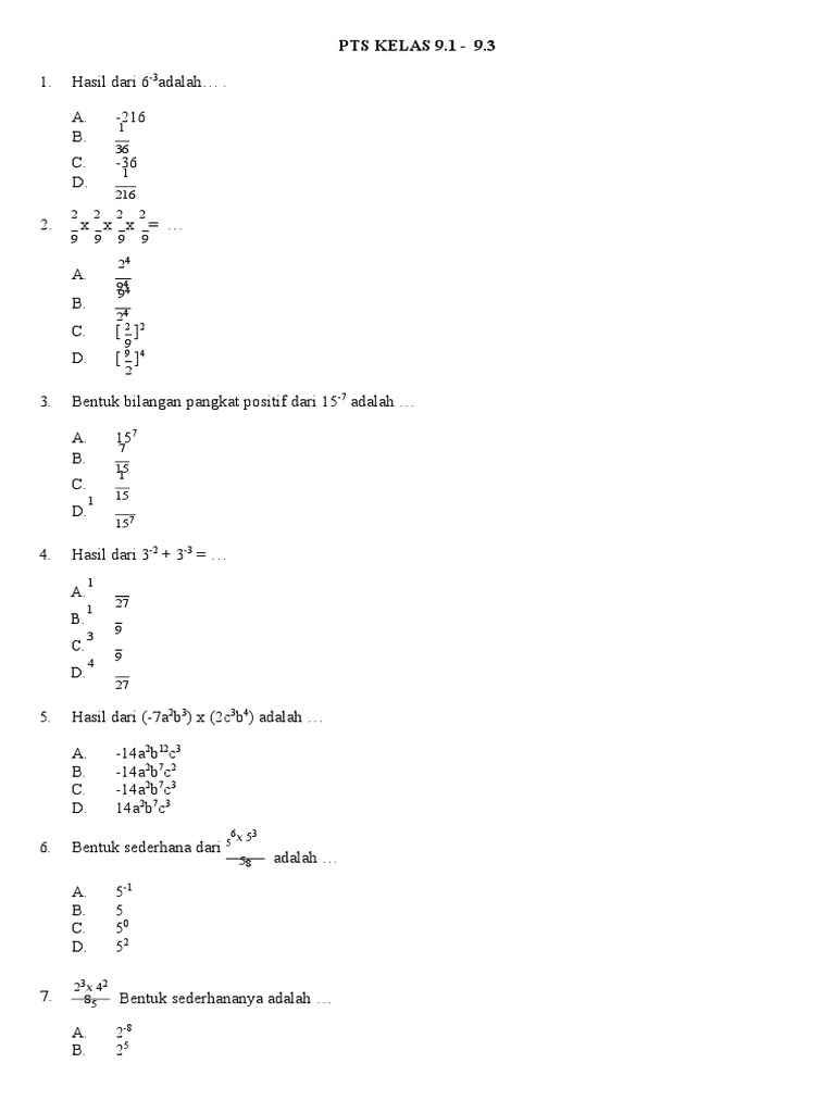Soal Pts Ganjil Matematika Kelas 9 | PDF