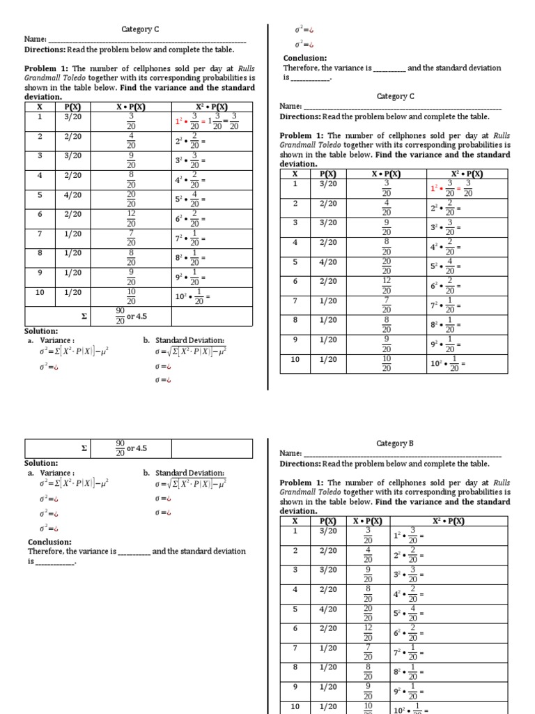 March1 Activity In Stat Pdf Variance Standard Deviation