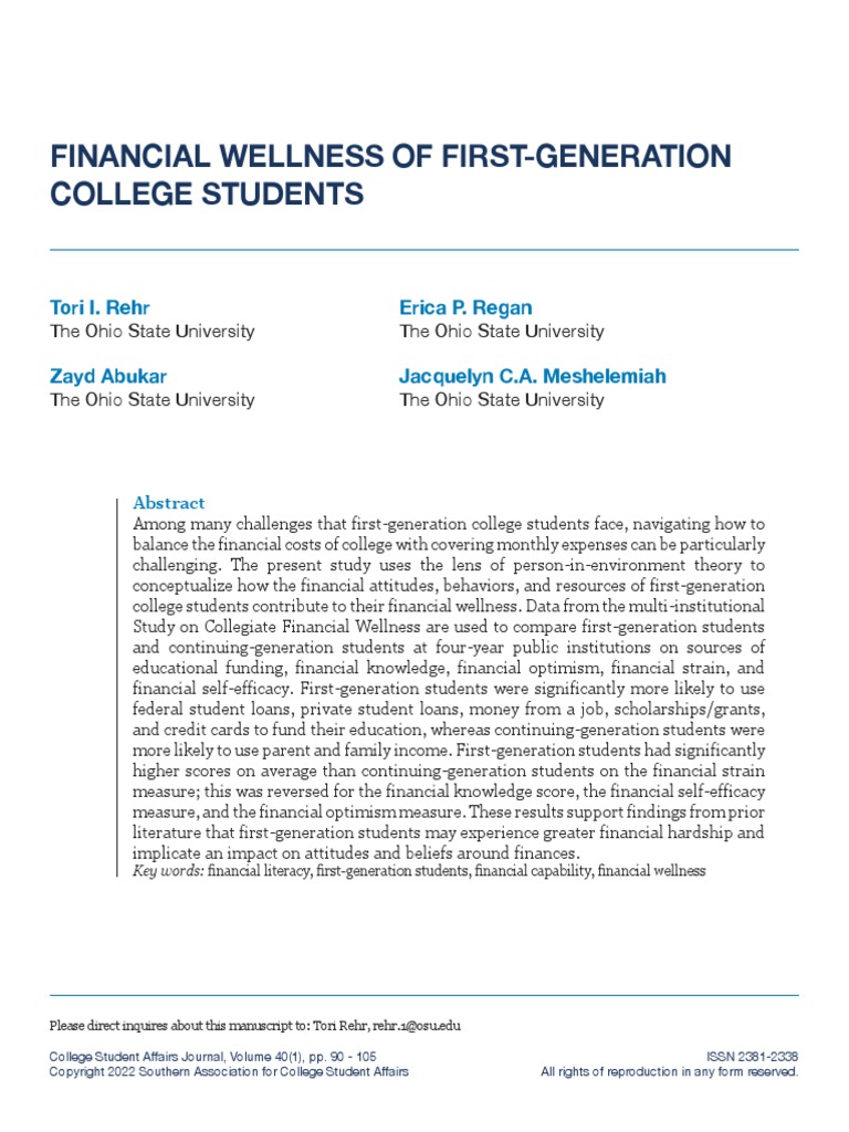 (2022) Financial Wellness of 1st-Gen College Students | PDF | Self ...