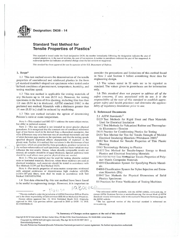 Astm D638-14 - New | PDF
