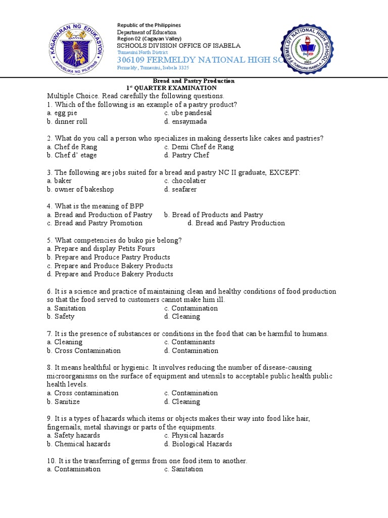 BPP Prelim Exam 2022-2023 | PDF | Flour | Cookware And Bakeware