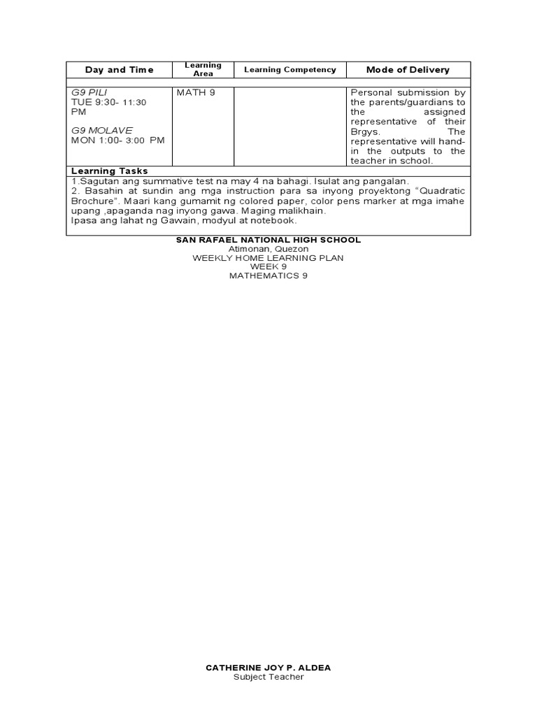 Math 9 Pili-MolaveWLHP w9 | PDF | Mathematics | Science
