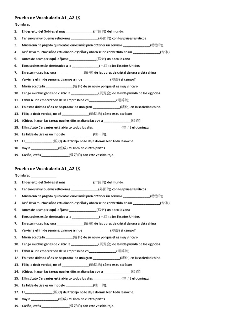 Prueba de Vocabulario 9 | PDF