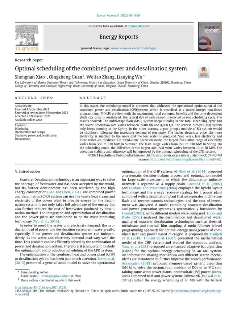 Optimal Scheduling of The Combined Power and Desalination System | PDF | Desalination | Power ...