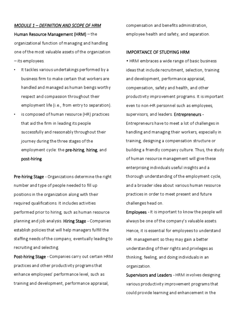 Module 1 7 Summary Human Resource Management | PDF | Human Resource ...