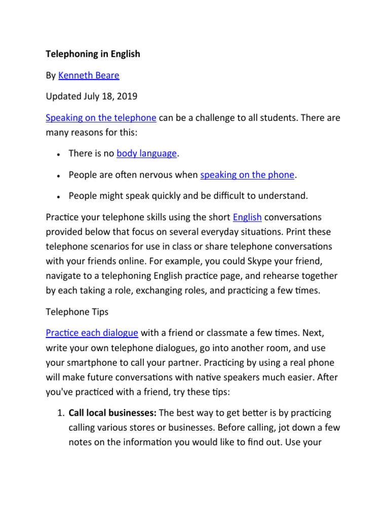 Telephoning in English | PDF | Telephone | English Language