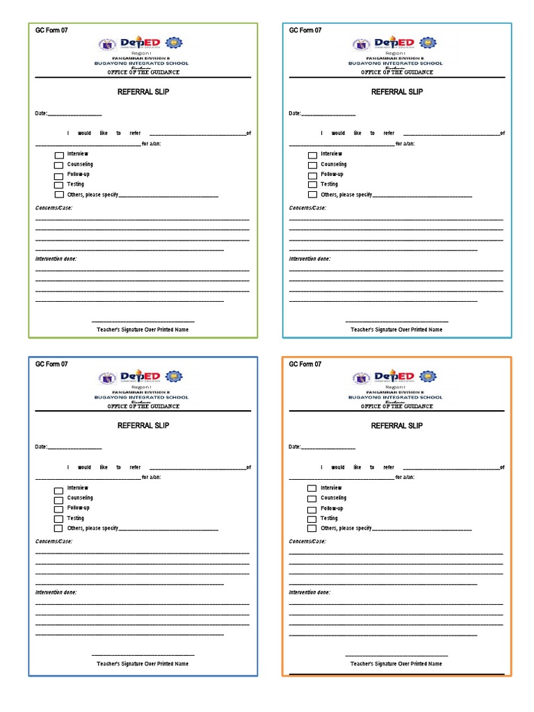 GC Form 7 Referral Slip | PDF | Counseling | Health Care