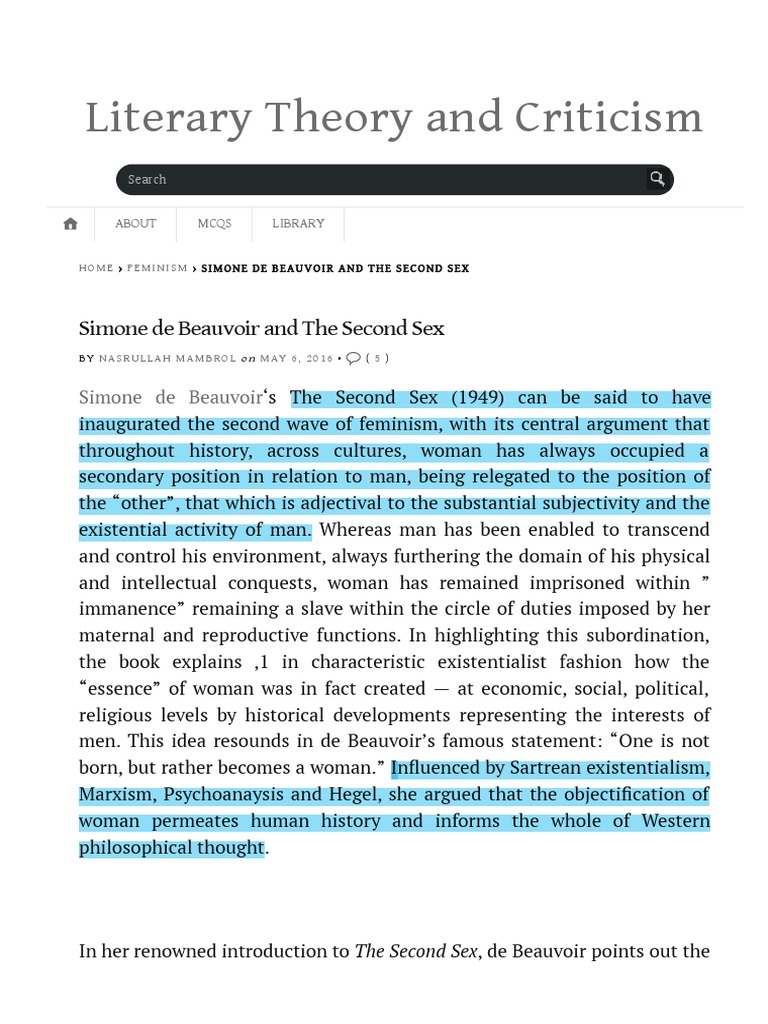 Simone De Beauvoir And The Second Sex Pdf Simone De Beauvoir 9642