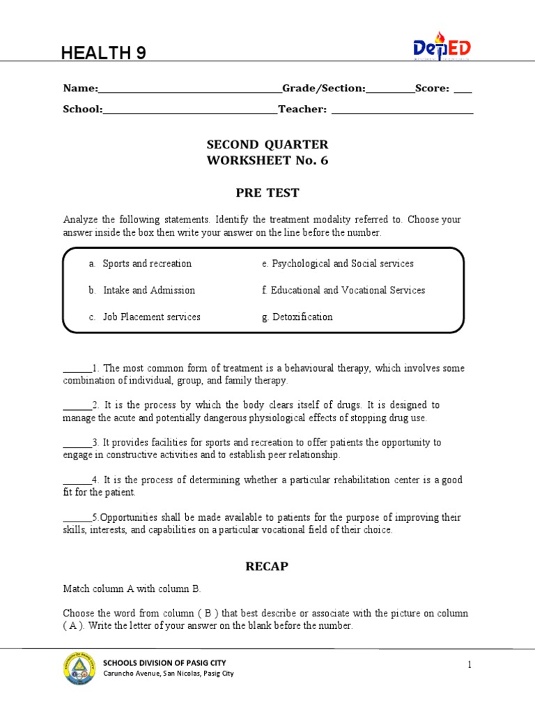Health 9 - Q2 - DW6 | PDF | Substance Abuse | Drug Rehabilitation