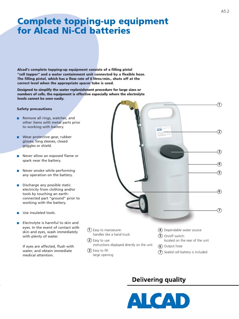 Alcad Battery Topping-Up Equipment Guide | PDF | Battery Charger | Water