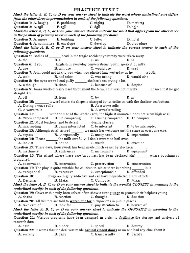 Practice Test 7 | PDF | Human | Invention