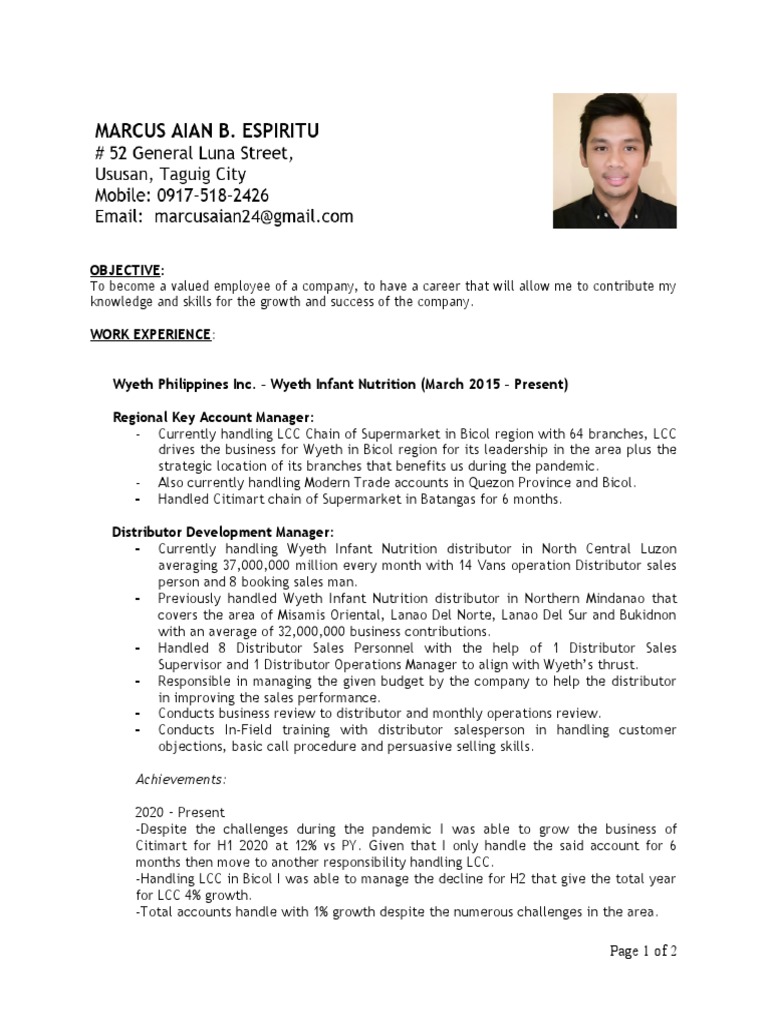Marcus Espiritu CV 2022 | PDF | Sales | Supermarket