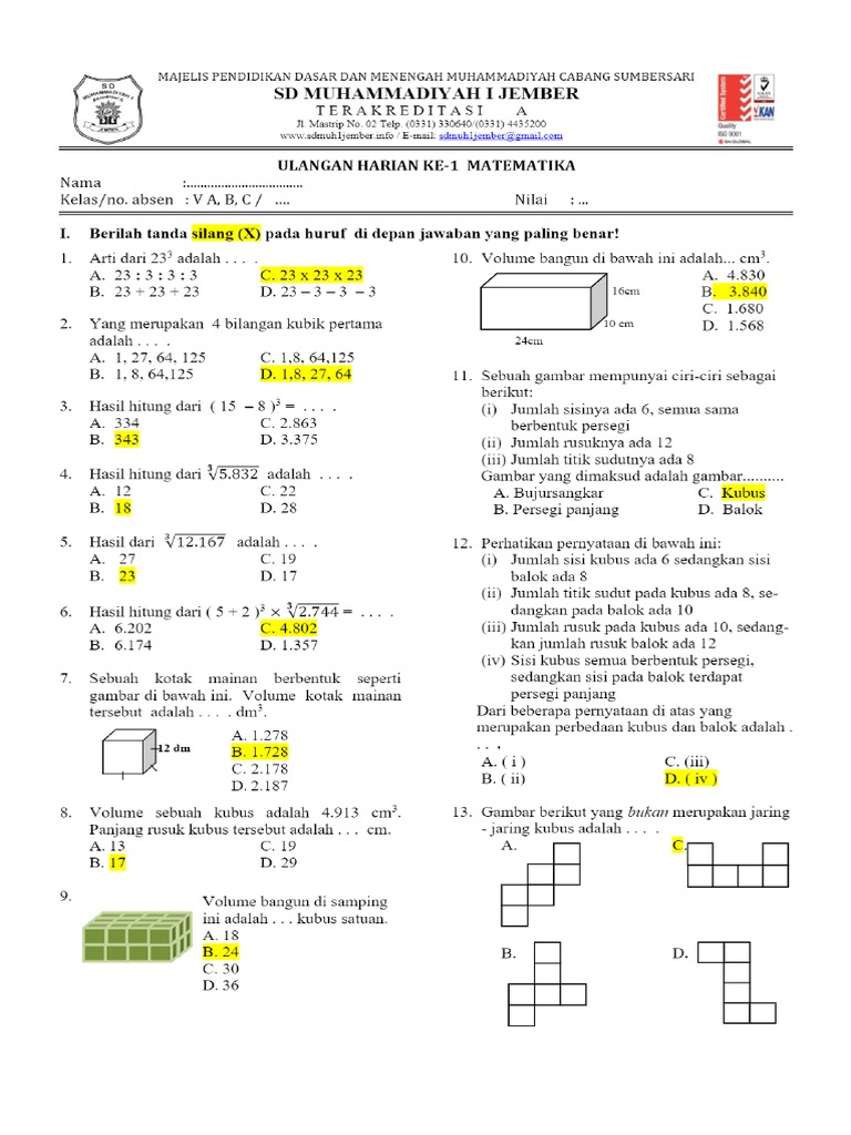 Soal Uh Mat Kls 5, Smter 2 | PDF