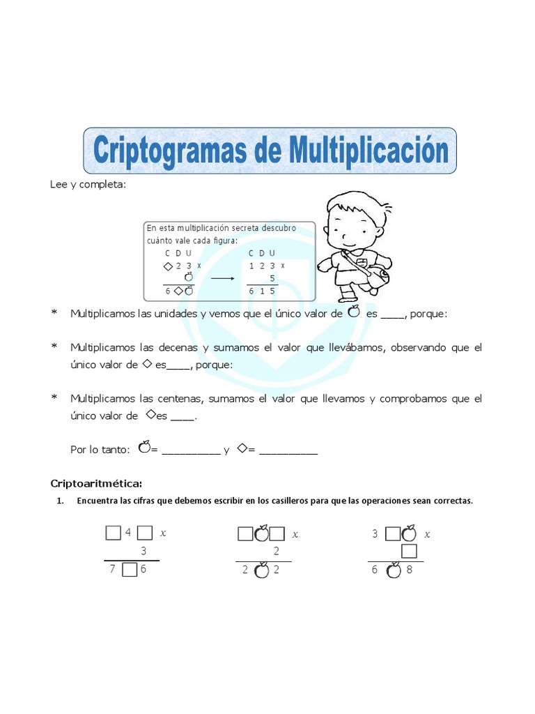 Criptogramas de Multiplicación para Cuarto de Primaria | PDF | Matemáticas | Aritmética