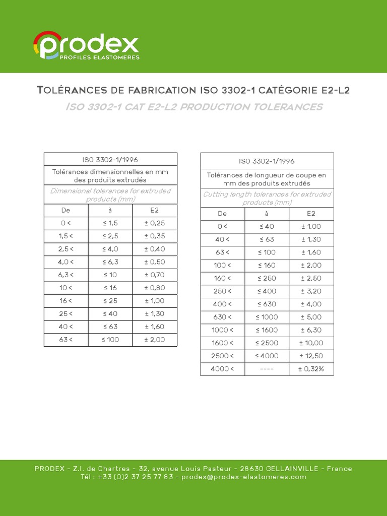 Prodex Tolerances de Fabrication ISO 3302 1 Categorie E2 L2 | PDF