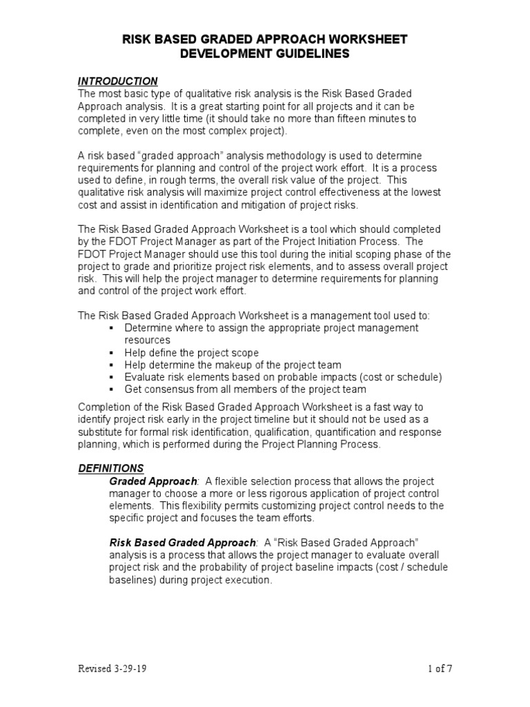 Risk Based Graded Approach Worksheet Development Guidelines | PDF ...