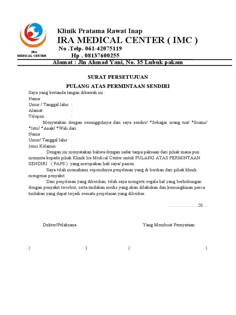 Surat Pernyataan Tindakan Medis | PDF