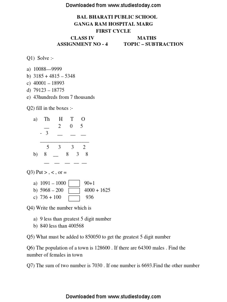CBSE Class 4 Maths Revision Worksheet | PDF