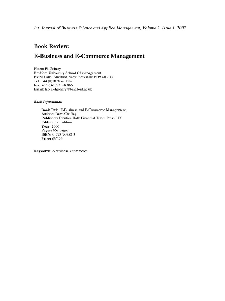 E-Business and E-Commerce Management - Book Review | PDF | Electronic ...