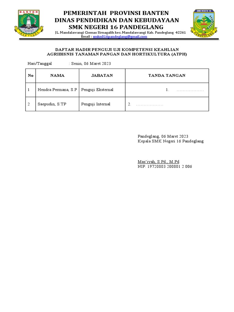 Daftar Hadir Penguji Ukk | PDF