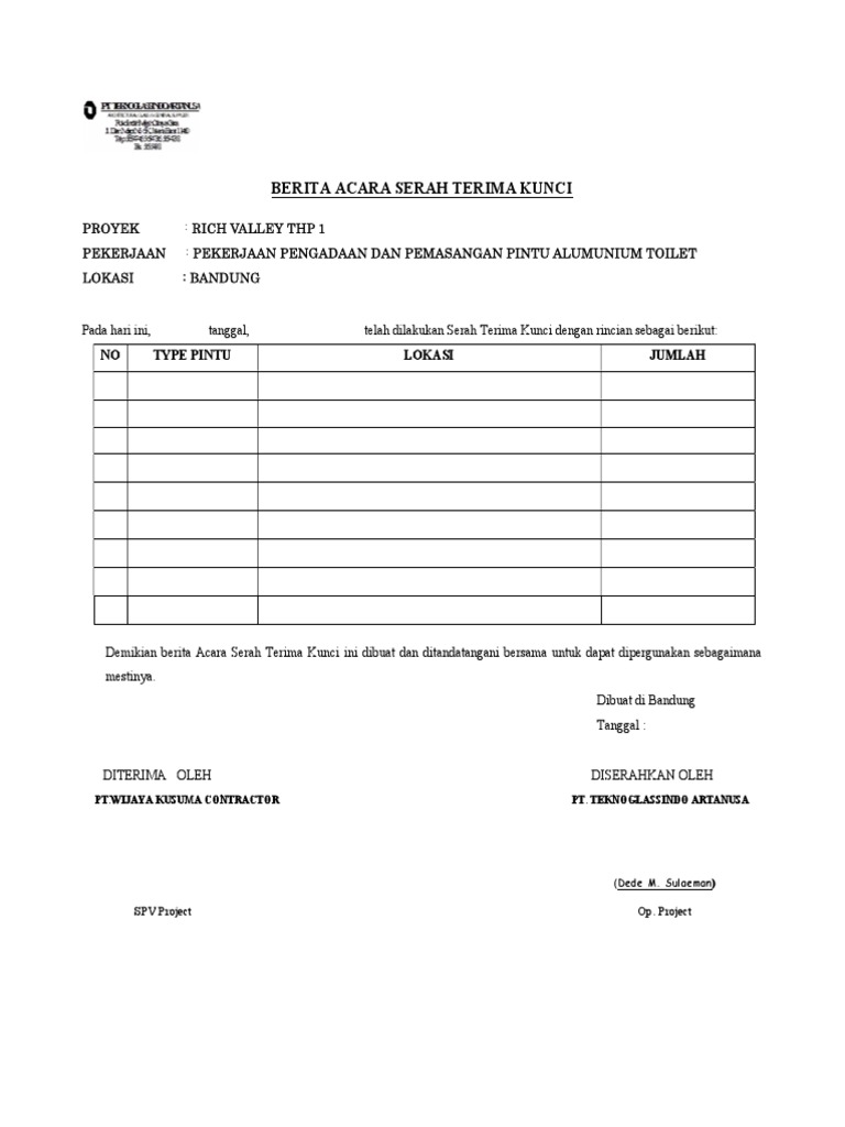 Form Serah Terima Kunci | PDF