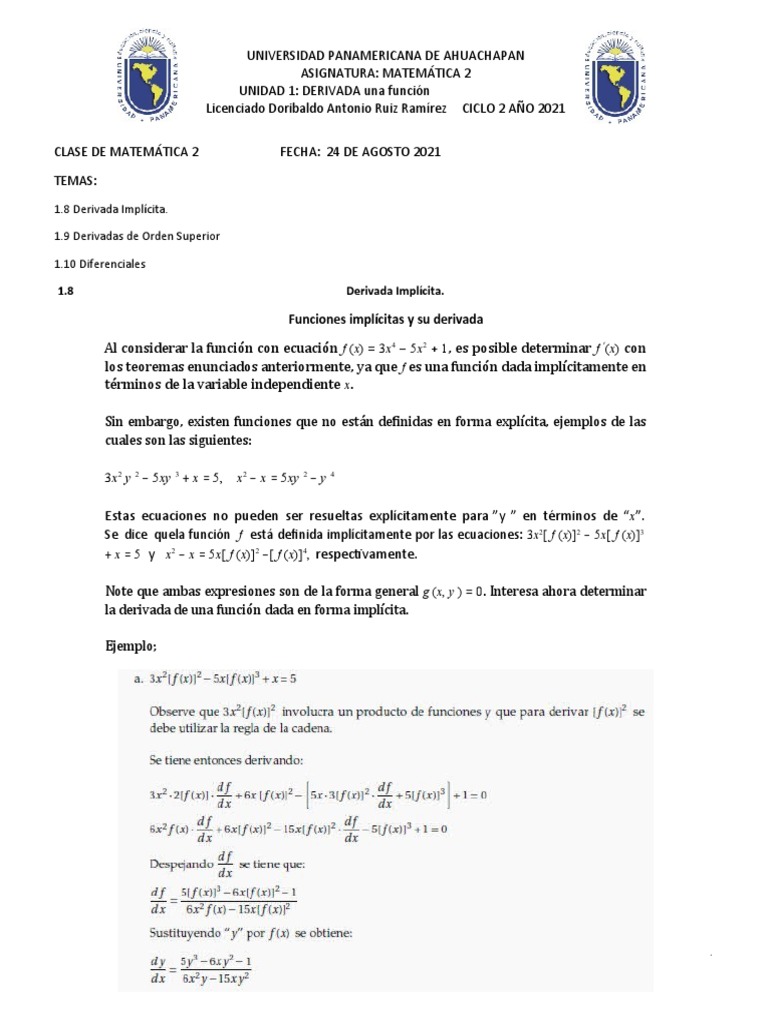 Derivada Implicita y de Orden Superior | PDF | Derivado | Física Matemática