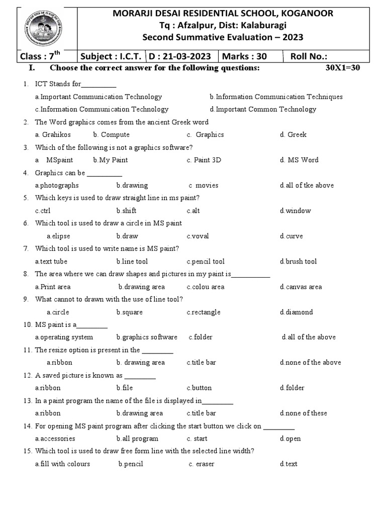 7th Computer SA2 (2022-23) | PDF | Graphics | Computing