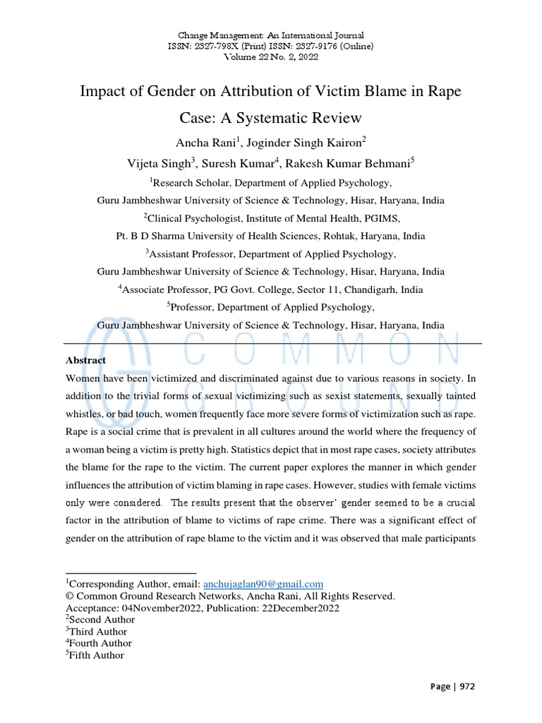 Impact of Gender On Attribution of Victim Blame in Rape Case: A ...