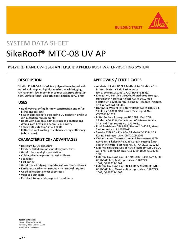 Sikaroof mtc-08 Uvap | PDF | Roof | Ultraviolet