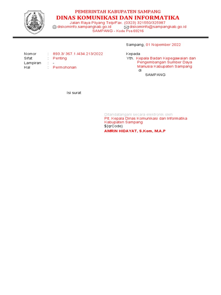 contoh format surat tte | PDF