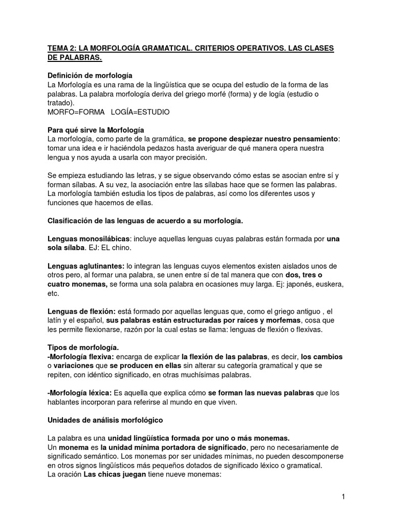 Introducción a la Morfología Gramatical | PDF | Palabra | Numero Gramatical