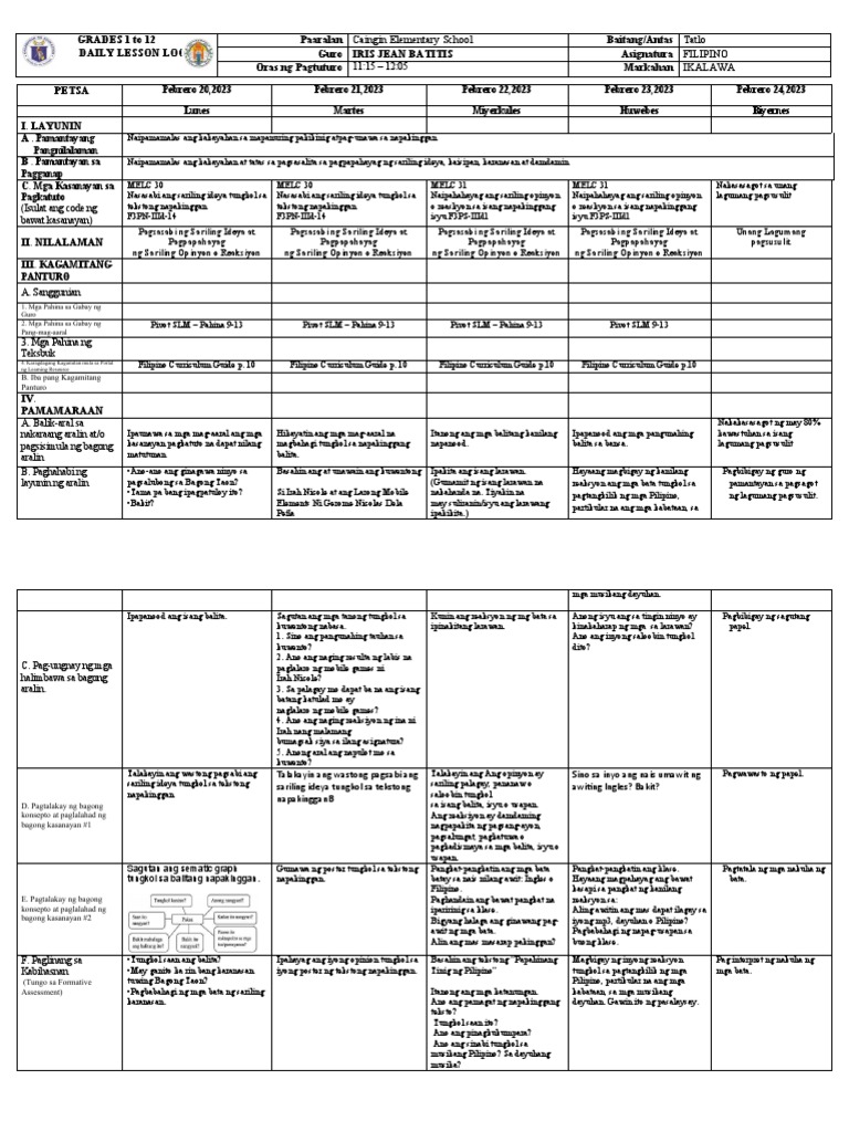 DLL Filipino Q3 W2 | PDF