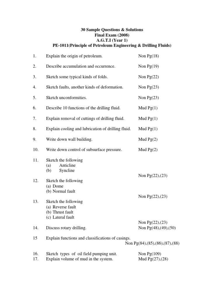 30 Sample Questions & Solutions Final Exam (2008) A.G.T.I (Year 1) PE ...