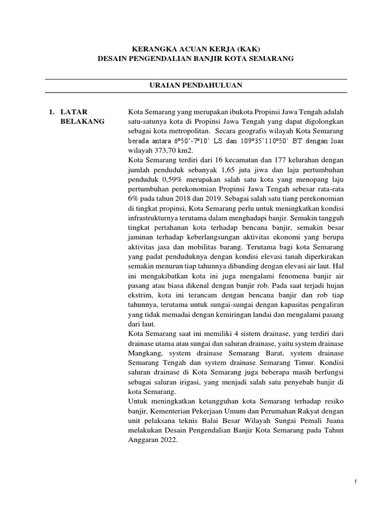 4 KAK Desain Pengendalian Banjir Kota SMG 04022022 | PDF
