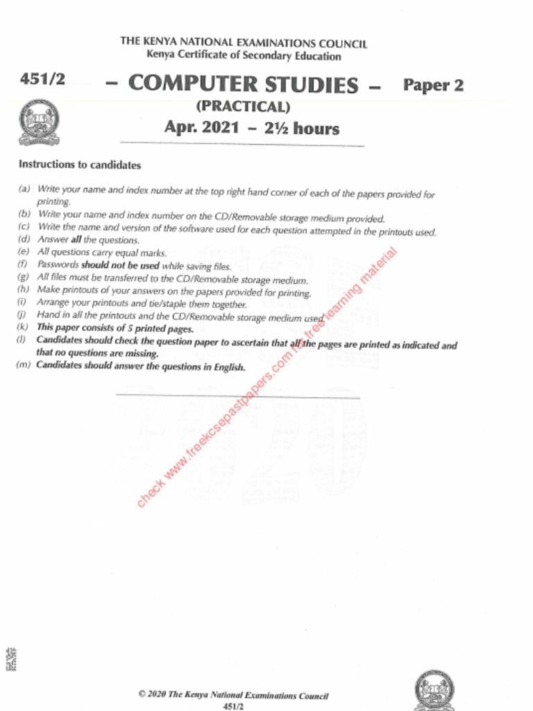 2020 KCSE Computer Studies Paper 2 | PDF