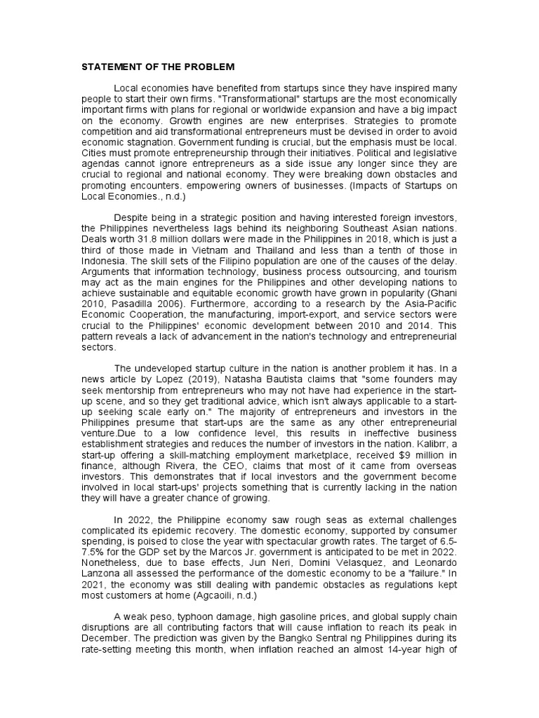 Statement of The Problem | PDF | Entrepreneurship | Startup Company