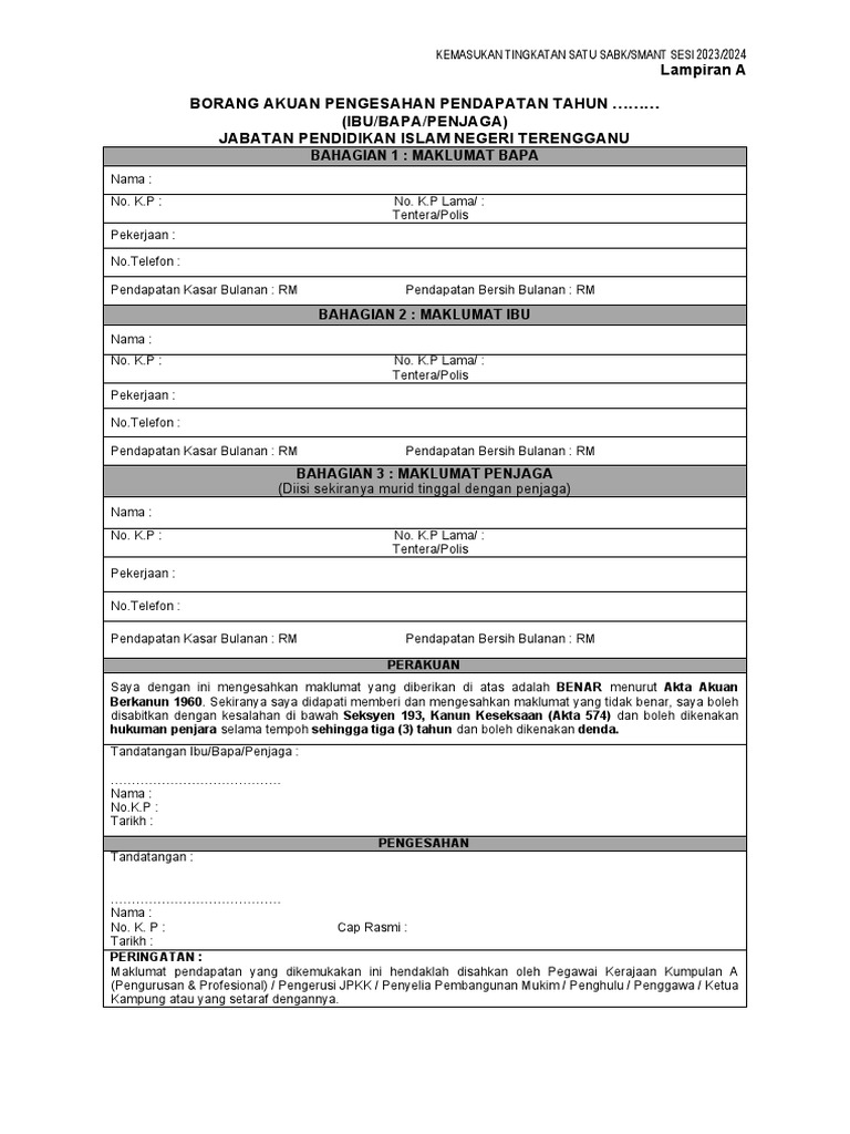 Lampiran A Pengesahan Pendapatan | PDF