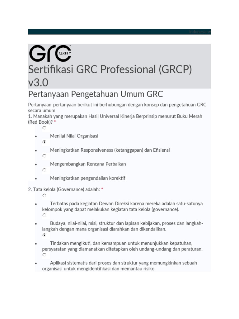 GRCP ANSWER | PDF | Bisnis