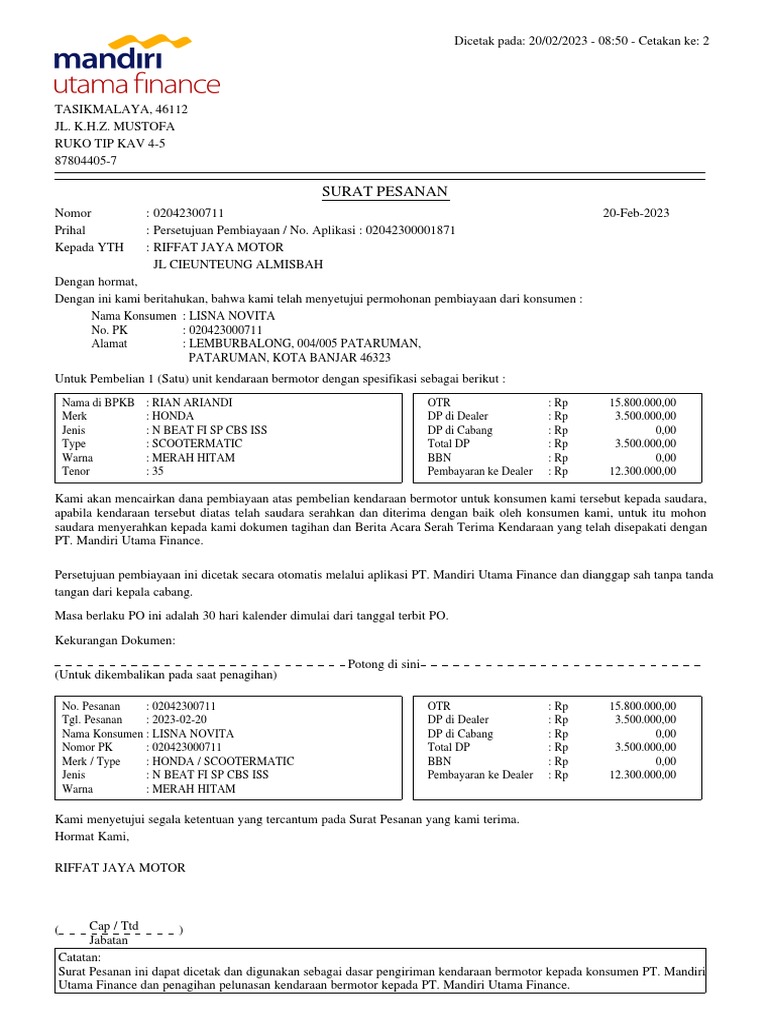 MUF Portal PO SIP - 02042300001871 | PDF