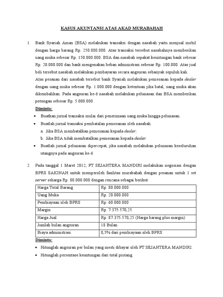 Kasus Akuntansi Atas Akad Murabahah | PDF