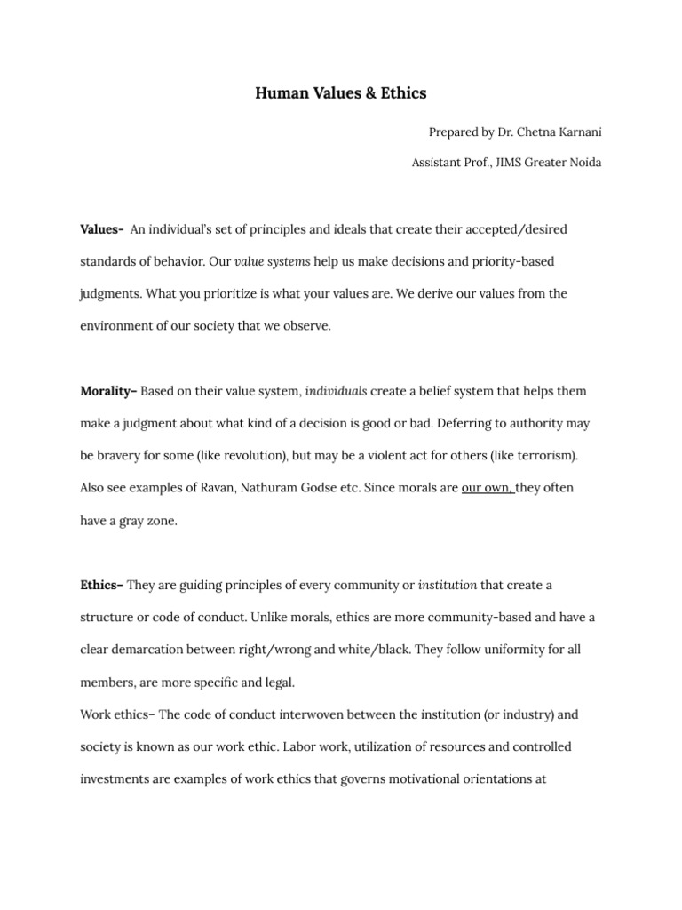 Human Ethics & Values - Notes | PDF | Spirituality | Morality