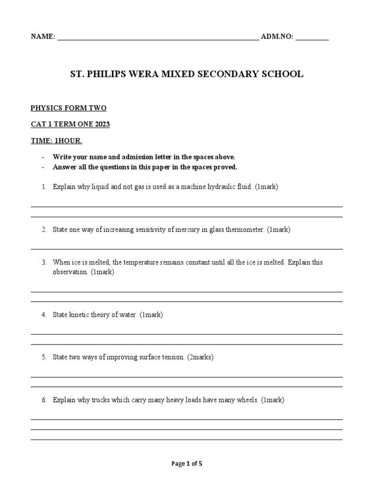 Physics F2 C1T1-2023 | PDF | Thermometer | Temperature